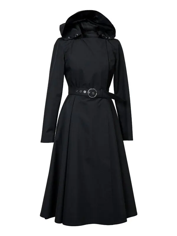 RAINSISTERS Belted Trench Coat With Hood - Black