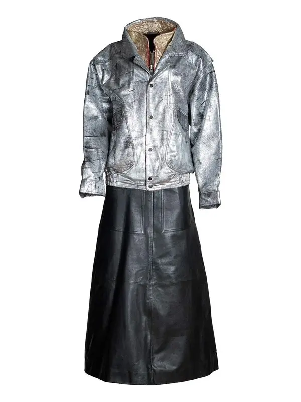 ZASTASTUDIO The Cosmic Gladiator Leather Jacket With Long Skirt - Silver/black