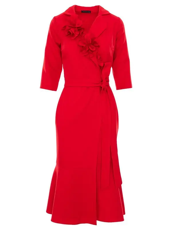 CONCEPT A TROIS Wrap Blazer Dress With Floral Applique - Red