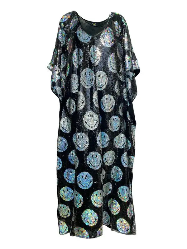 ANY OLD IRON Smiley Reversible Sequin Kaftan - Black/silver