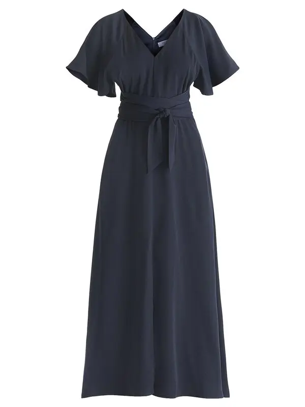 PAISIE Maxi Dress With Waist Tie - Blue
