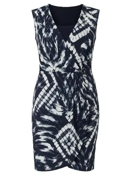CONQUISTA Printed Faux Wrap Dress With Uneven Hemline - Black