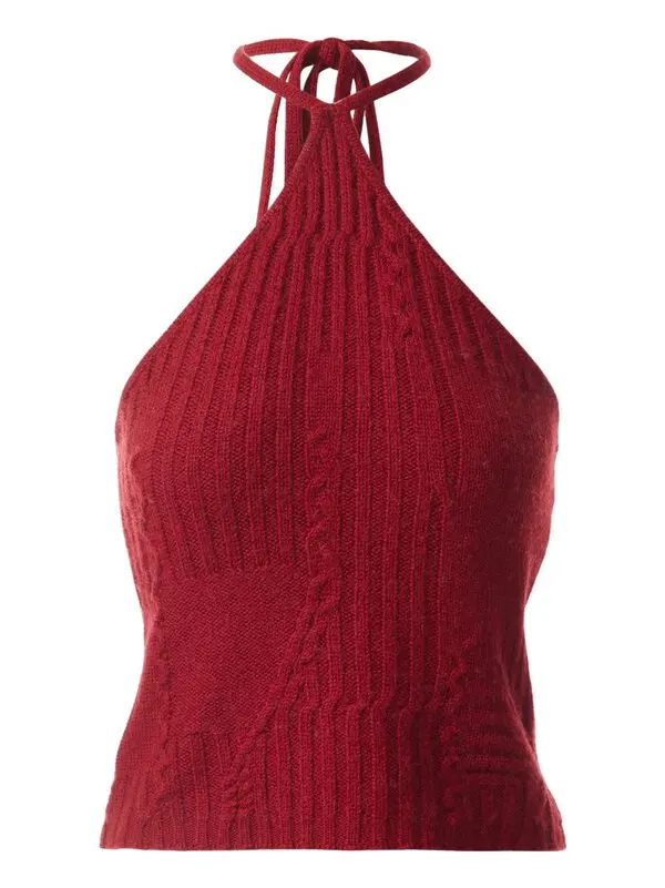 FULLY FASHIONING Ruby Freya Cable Wool Knit Halter Top - Red