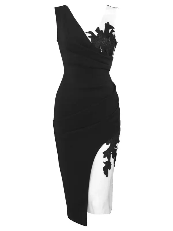 ALINA CERNATESCU Donatella Midi Dress With Embroidered Tulle - Black