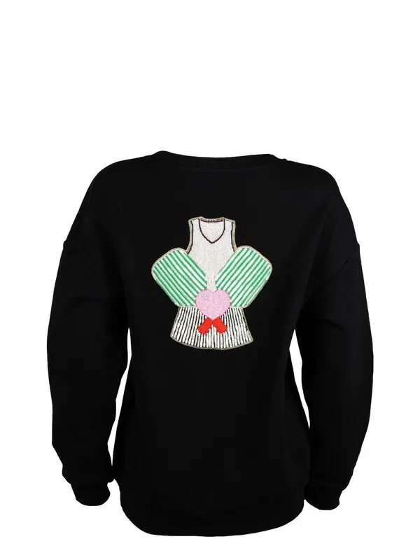 LAINES LONDON Embellished Pickleball Love Sweatshirt - Black