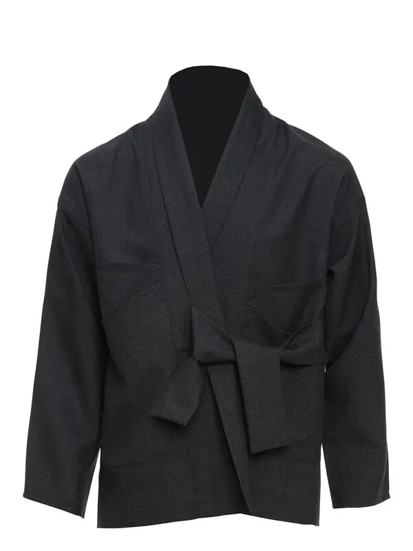 MOE Checkered Wool Vest Jacket With Pockets - Grey