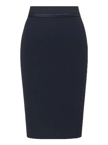 CONQUISTA Pencil Skirt With Faux Leather Detailing - Blue