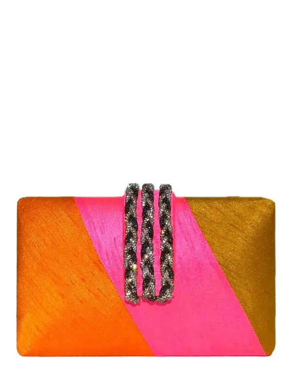 SIMITRI Braided Fringe Clutch - Black/orange/pink/white/yellow