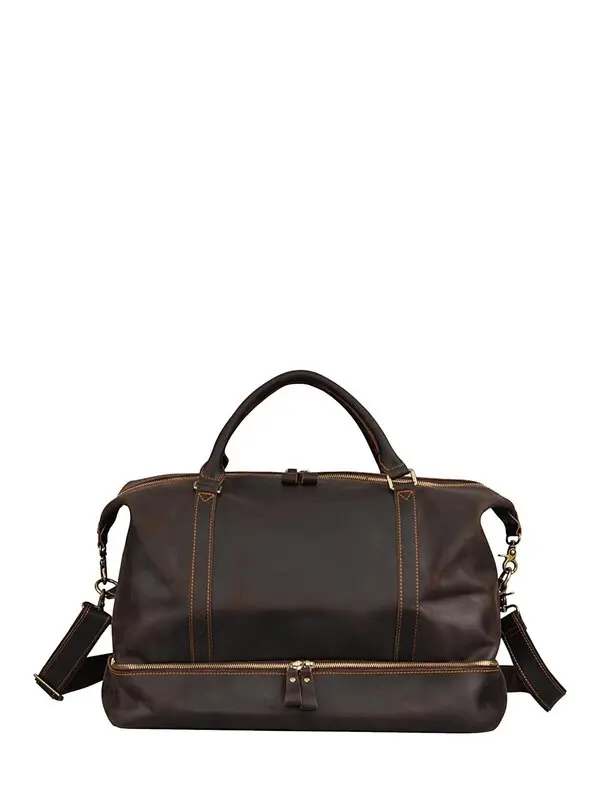 TOURI Leather Weekend Bag With Suit Compartment Vintage Dark - Brown