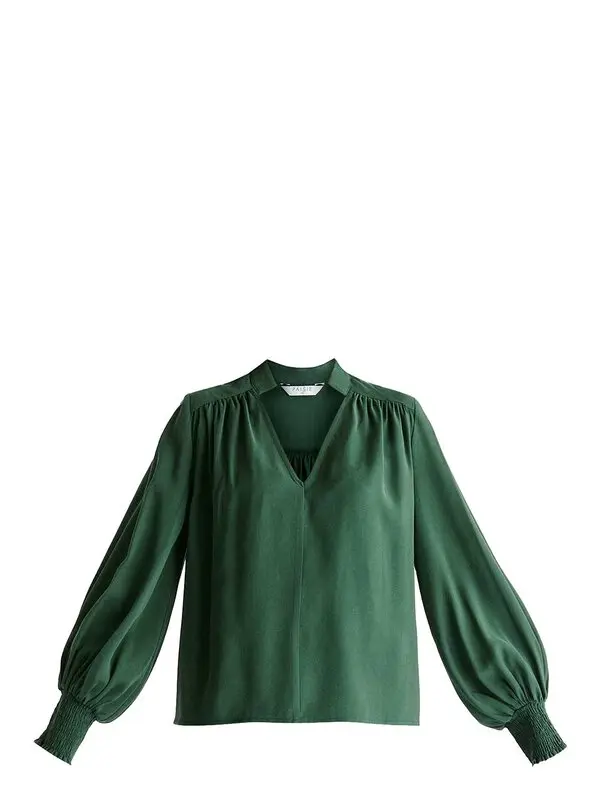 PAISIE V-neck Blouse With Shirred Cuffs - Green