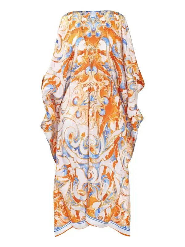 KARGEDE Printed Silk Kaftan Dress - Orange