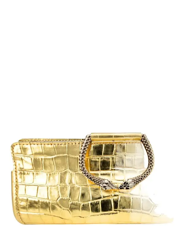 MADISON MAISON Leather Moc Croc Clutch - Gold