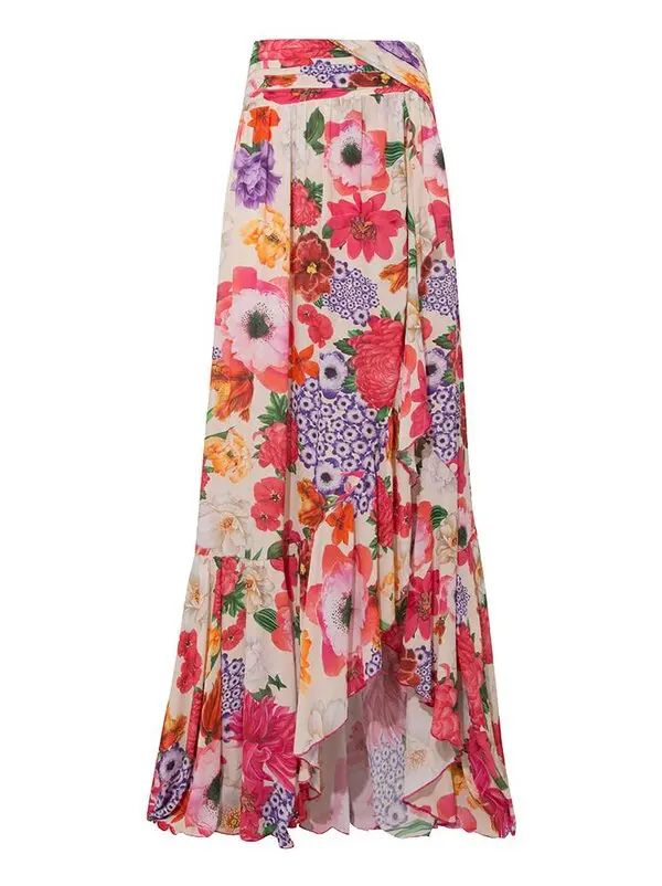 LUNA B Long Spirit Floral Skirt - Beige