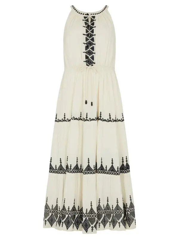 RAFFYA Mia Embroidered Maxi Dress - White