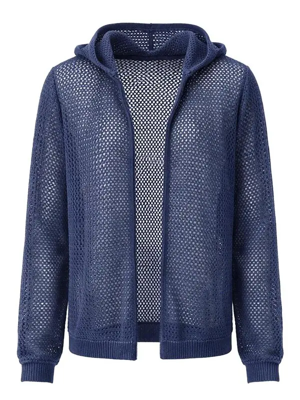 Haris Cotton Open-knit Cardigan With Hood - Blue