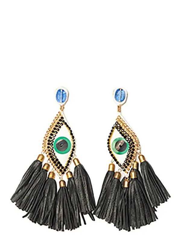 SR BY SONALI RAMAN Tasseled Evil Eye Earrings - Black/white