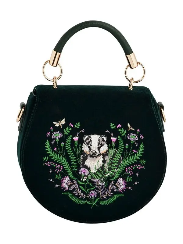 FABLE ENGLAND Badger Embroidered Saddle Bag With Top Handle - Green