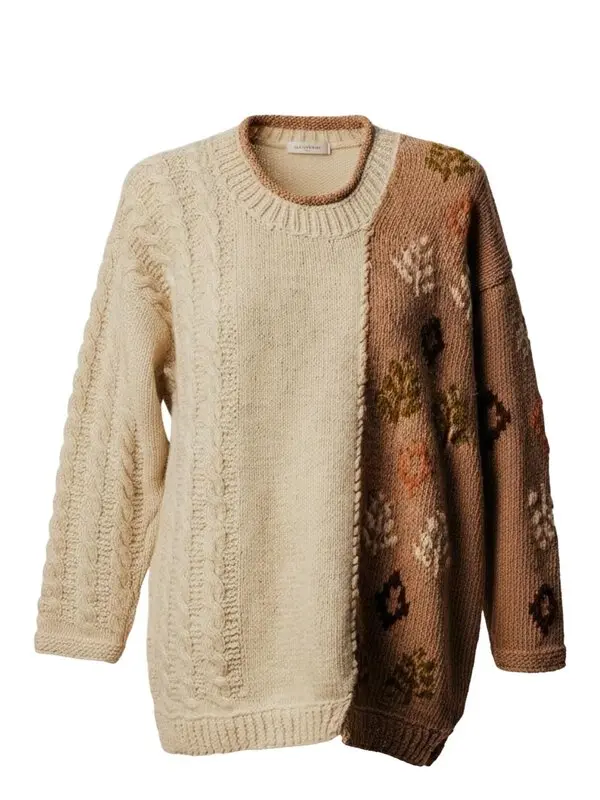 CHARKHA & LOOM Two-tone Knit Pullover - White/brown