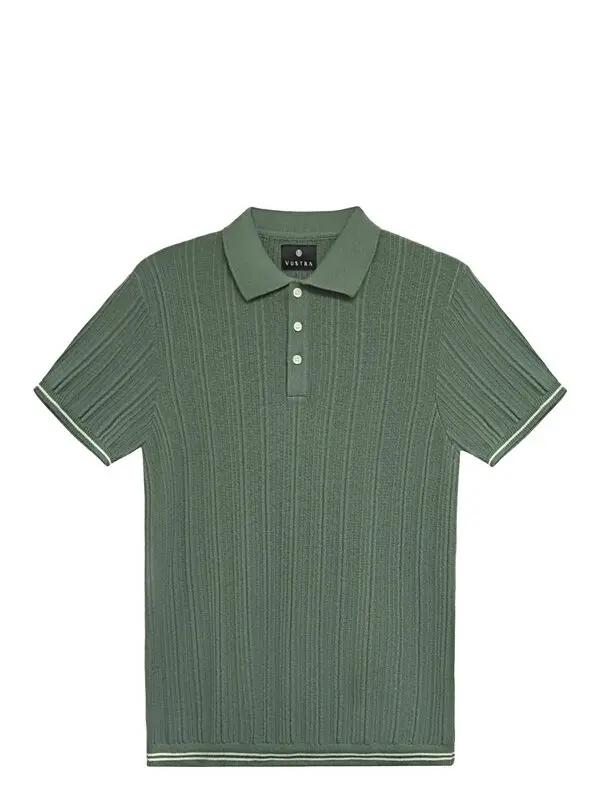 VUSTRA Green / White Sage Green Textured Knit Polo - Green/white
