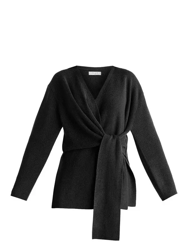 PAISIE Wrap Side Tie Knit Jumper - Black