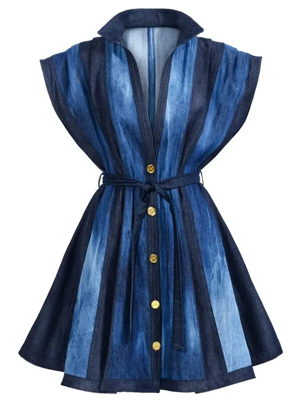 KARGEDE Designer Denim Mini Dress - Blue