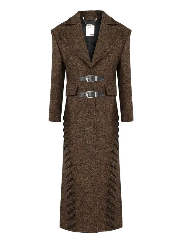 PCFG Belted Cashmere Blend Overcoat - Green/brown