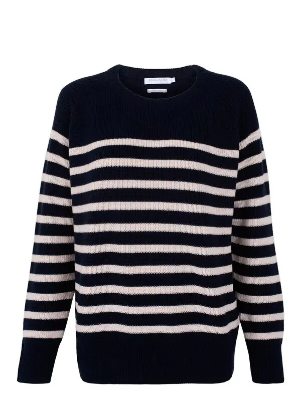 PAUL JAMES KNITWEAR Cotton Ribbed Breton Sweater - Blue