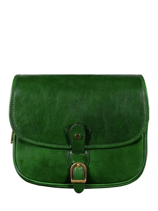 TIME RESISTANCE Full-grain Leather Crossbody Bag - Green