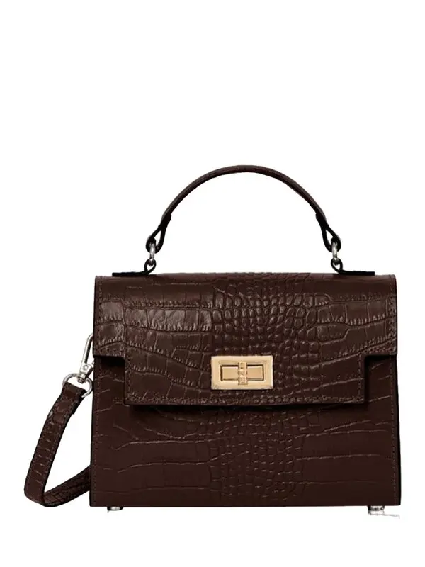 BETSY & FLOSS Ardea Croc Top Handle Handbag - Brown