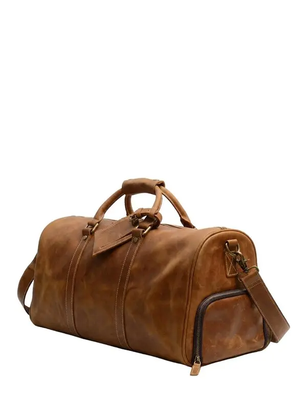TOURI Leather Weekender Travel Bag - Brown