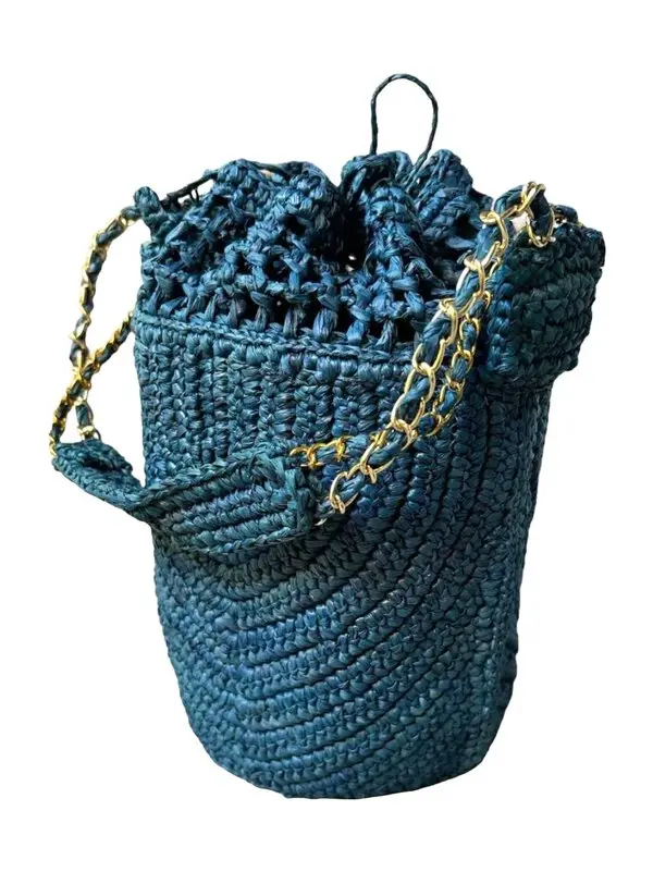 ZANATANY CONCEPTS Buckety Raffia Bucket Bag With Chain Strap - Blue