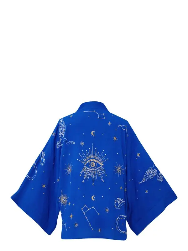 ARTEMIS MUSE Cosmos Embroidered Short Kimono - Blue