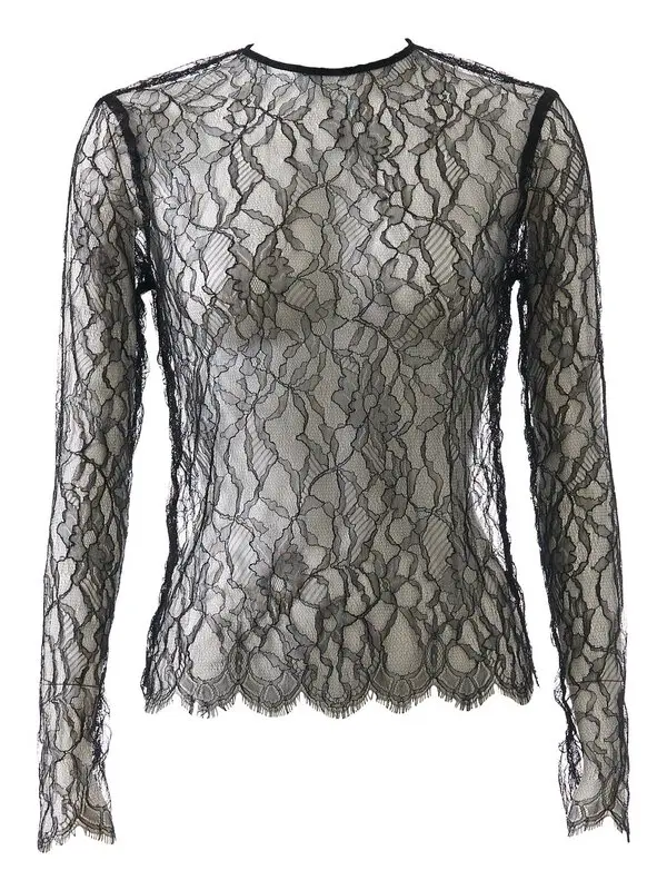 AROMATIQUE Timeless Leavers Lace Long Sleeve Top - Black