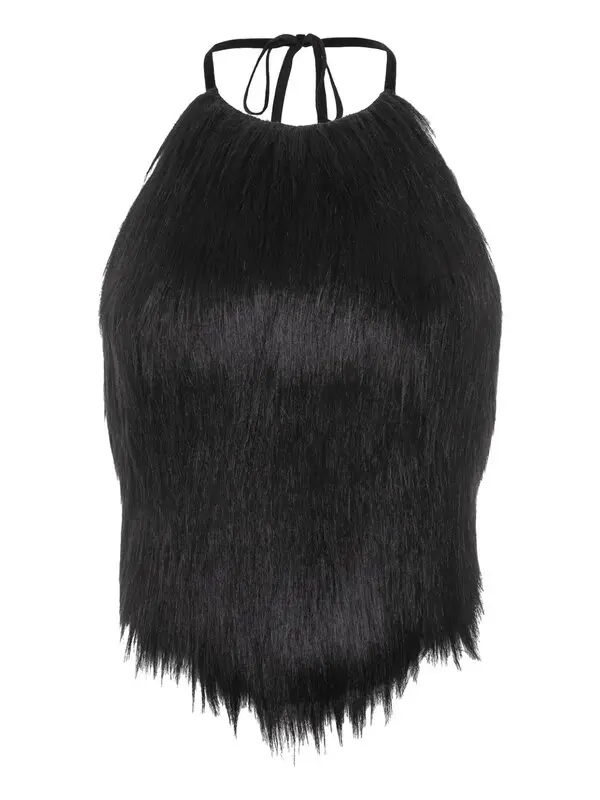 SEROTONINN Faux Fur Halter Top - Black