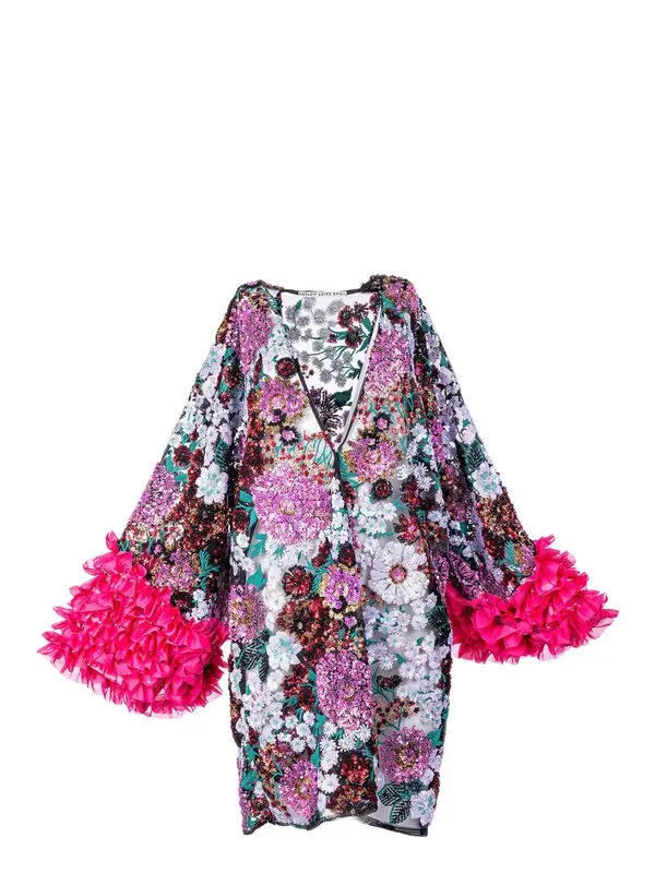 HARLOW LOVES DAISY Floral Sequin Jacket With Frill Detail - Pink