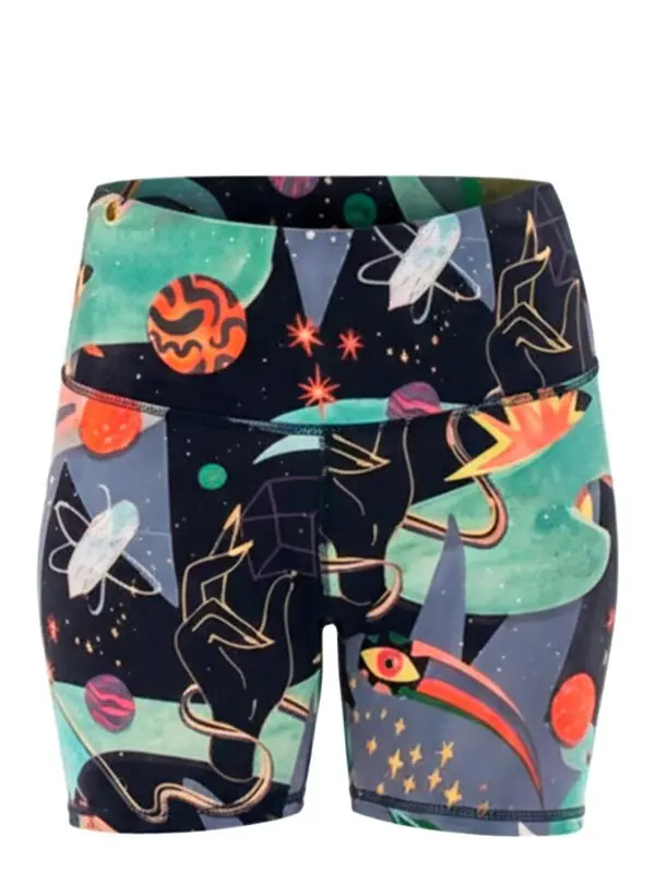 PITAYA YOGA Door Of The Cosmos Printed Shorts - Black