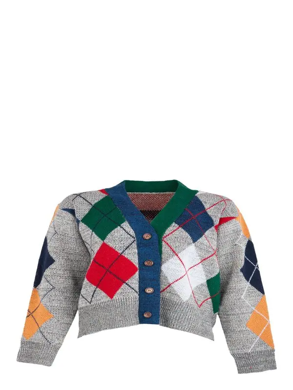 Saachi Argyle Knit Cardigan - Grey