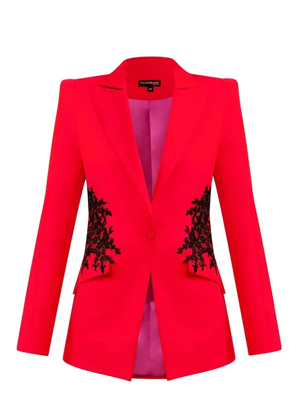 TIA DORRAINE Fitted Blazer With Embroidery - Red