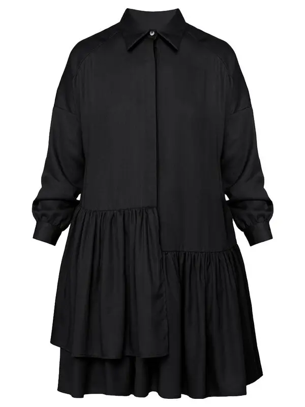 UNDRESS Eva Tencel Mini Shirt Dress With Frill Detail - Black