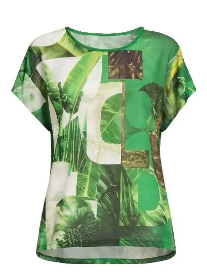 CONQUISTA Slit-detail Short Sleeve Top - Green