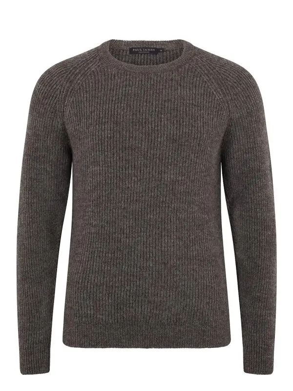 PAUL JAMES KNITWEAR Sheepsoft British Wool Byron Fisherman Rib Knit Jumper - Grey