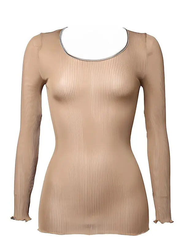 AROMATIQUE Ribbed Silk Crewneck Top - Brown
