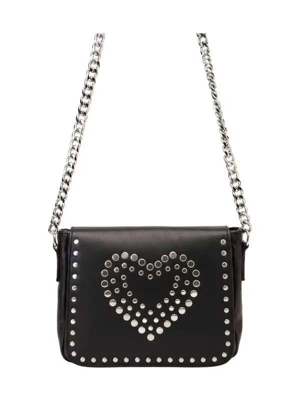 JUAN-JO Leather Crossbody Bag With Silver Studs - Black