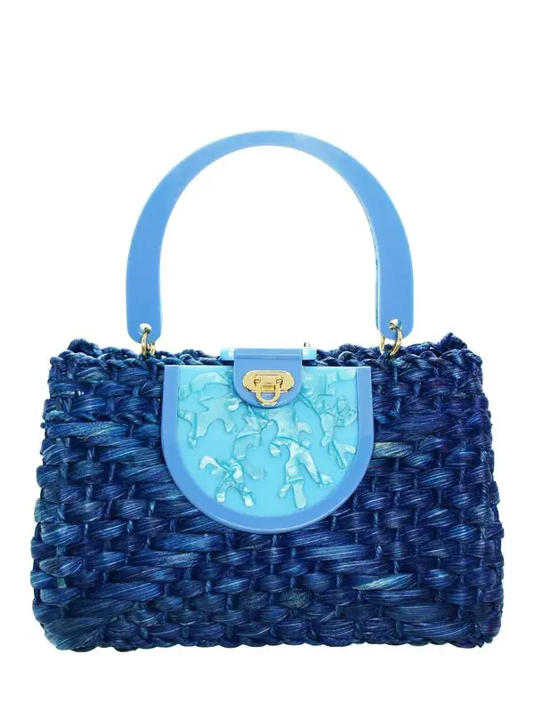 GISSA BICALHO Handmade Straw Bag With Acrylic Applique - Blue