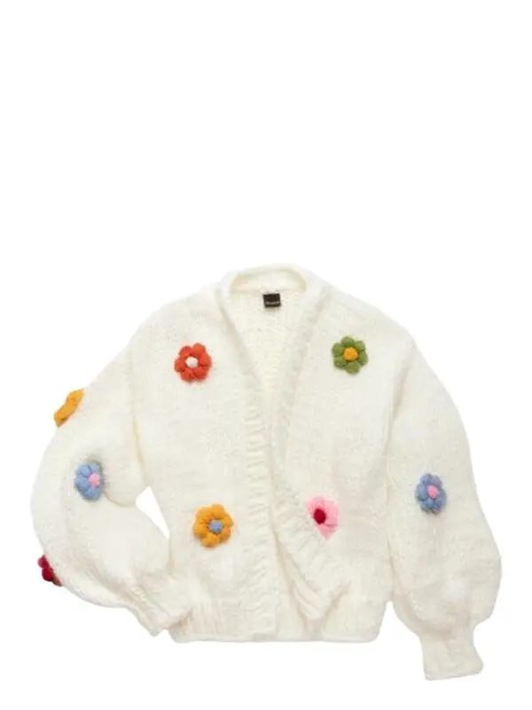 Saachi Floral Knitted Appliqué Cardigan - White