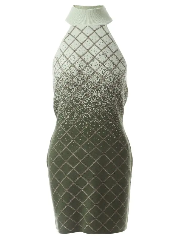 FULLY FASHIONING Jacquard Knit Dress - Green