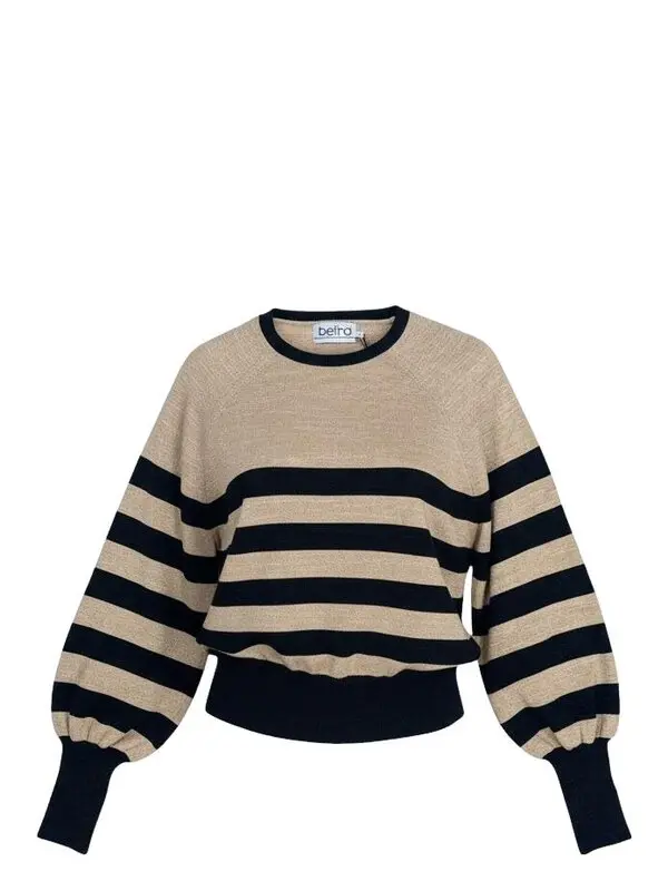 BEIRA Cotton Stripe Jumper With Lantern Sleeves - Blue/white