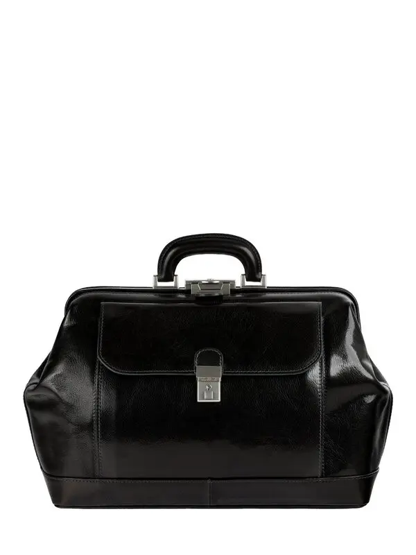 TIME RESISTANCE Italian Leather Doctor Bag Hamlet - Black