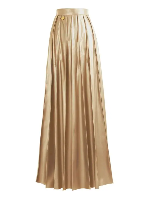 KARGEDE Faux Leather Pleated Maxi Skirt - Gold