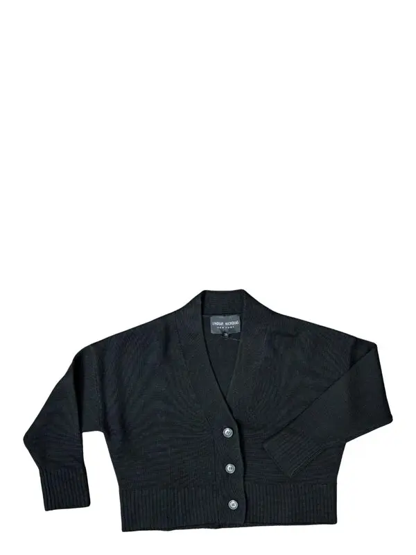 LINDSAY NICHOLAS NEW YORK Cropped Merino Cardigan - Black